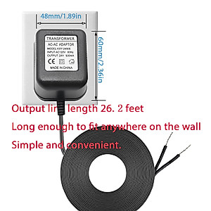 24V Video doorbell Power Transformer, Compatible with Nest Hello, Wyze, Eufy, and Ring Video doorbells. Line Length 26 feet Black（1Pcs）