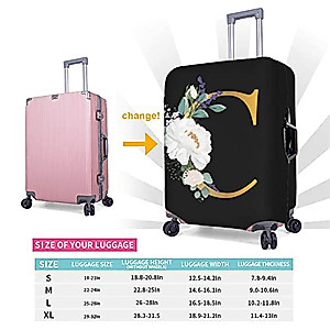 Flower Lette C Black Luggage Cover Elastic Washable Stretch Suitcase Protector Anti-Scratch Travel Suitcase Cover for Kid and Adult L (25-28 inch suitcase)