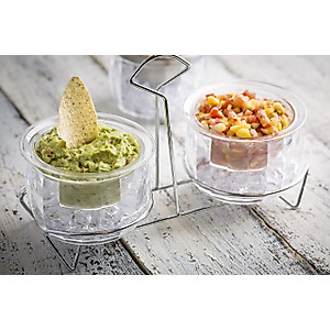 Tablecraft Set with Rack, Polystyrene & Chrome Plated Metal, (2) 14oz, 14 oz, Chiller Dip Bowl (Set of 2)
