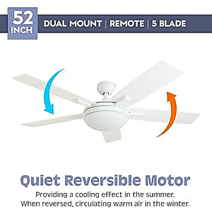 Prominence Home Emporia, 52 Inch Contemporary Indoor LED Ceiling Fan with Light, Remote Control, Dual Mounting Options, Dual Finish Blades, Reversible Motor - 51021-01 (Bright White)