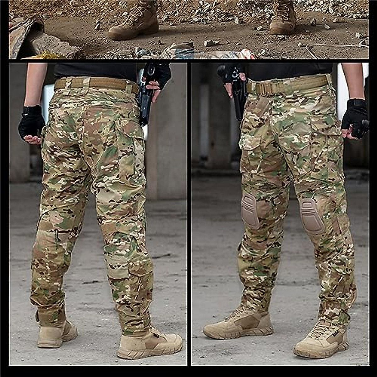Alonepat Men Combat with Knee Pads Army Military Hunting Tactical Trousers Multicam Hiking Camping Pants Gray XXL