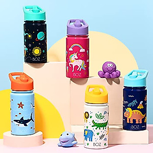 BOZ Kids Water Bottle for School with Straw Lid, Stainless Steel Insulated Water Bottle for Kids, Toddler Water Bottle, Leak Proof Water Bottle for Kids and Toddlers, 14 oz (414ml) (Safari)