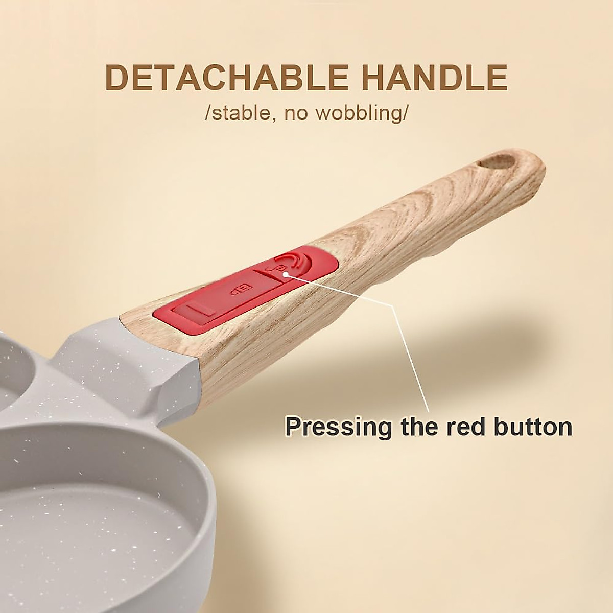 RANXINGST Egg Pan Induction, Non Stick 4 Cup Pancake Pan with Detachable Handle Burger Pan Egg Frying Pan for Breakfast - White