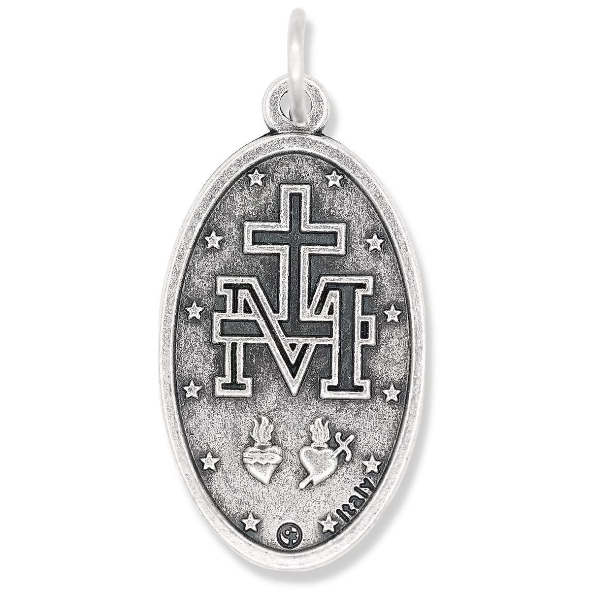 Bulk Pack of 3 - Miraculous Medal Pendant for Necklace -1 1/8" Oval Catholic Christian Silver Oxidized Finish Miraculous Medal Supplies Rosary Making, Made In Italy