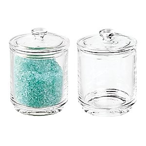 mDesign Glass Apothecary Storage Canister Holder Jar for Bathroom Vanity Cabinet or Counter Organization - Holds Cotton Swabs, Bath Salts, Makeup, Hair Accessories - Joli Collection, 2 Pack, Clear