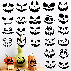 Whaline Halloween Pumpkin Stickers 24Pcs Black Pumpkin Face Stickers 28x35cm Classic Expression Decals for Pumpkins and Squashes Make Your Own Jack-O-Lantern Face Decals for Halloween Party Decoration