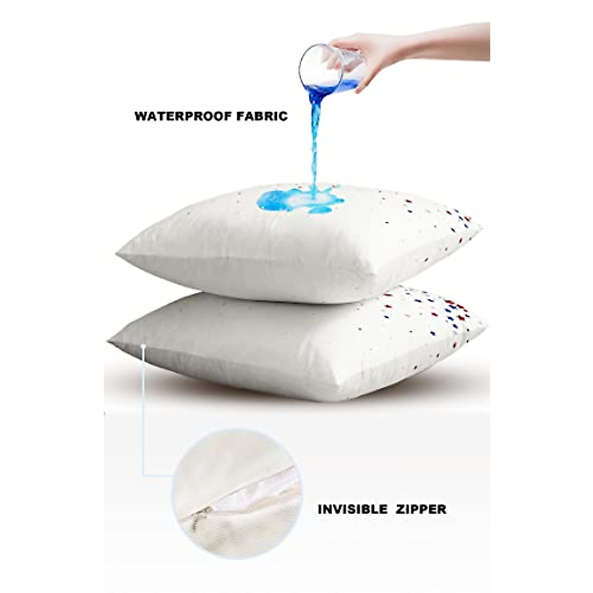 Outdoor Pillows 18x18 Waterproof Outdoor Pillow Covers, Memorial Independence Day Polyester Throw Pillow Covers Garden Cushion Decorative Case for Patio Couch Decoration Set of 2, Patriotic Star