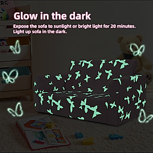 CREAWELLAY Comfy Toddler Couch Chair, Soft Chair for Kids 2 Seats, 2 in 1 Plush Fold Out Kid Sofa Chair, Convertible Sofa to Lounger Sleeper Chair for Girls and Boys, Glow Butterfly