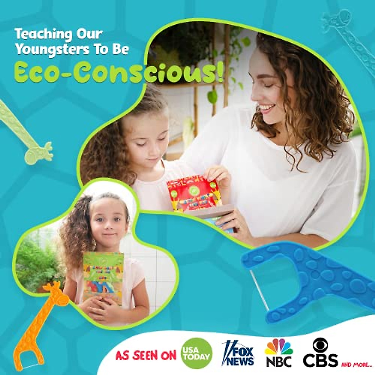 Biodegradable Kids Flossers - Fluoride & Plastic Free | Eco Friendly Dental Floss Picks for Childrens Teeth | Natural Fun Animal Flossing Sticks for Toddlers | Organic & Compostable (200 Pack, Mint)