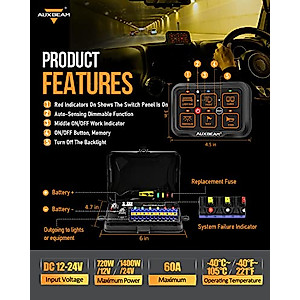 Auxbeam 6 Gang Switch Panel Bluetooth RGB AR-600 120Pcs 1" Larger DIY Decals for Car RV Camper Van Truck Marine Boat