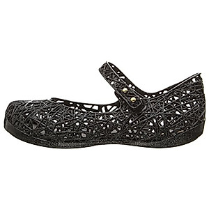 mini melissa Girl's Mini Campana Zig ZAG VI Mary Jane, Black Glitter, 5 M US Toddler