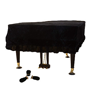 ESYUEL Pleuche Grand Piano Cover Bordered Dust Protective Cover Cloth 62.9 x 59 x 20.48in (160cm/62.9in, Black)