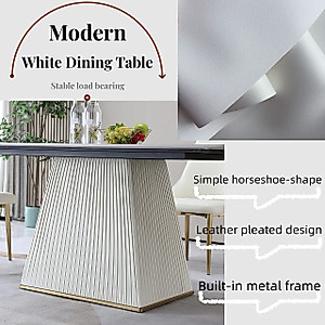 Montary 71” Modern Rectangle Dining Table for 6-8 Seat, White Marble Dining Table with Sintered Stone Tabletop and Horseshoe-Shape Design Carbon Steel Leather Base (Only Table)