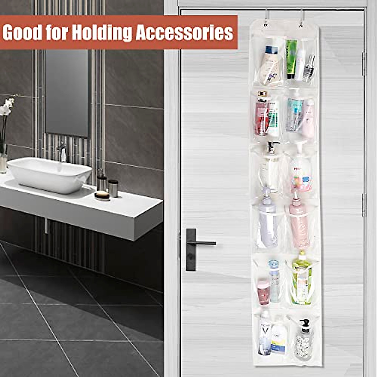 ESINGMILL Over the Door Shoe Organizer - Hanging Holder with 12 Large Clear Pockets and 2 Metal Hooks, Shoe Rack for Narrow Closet Door