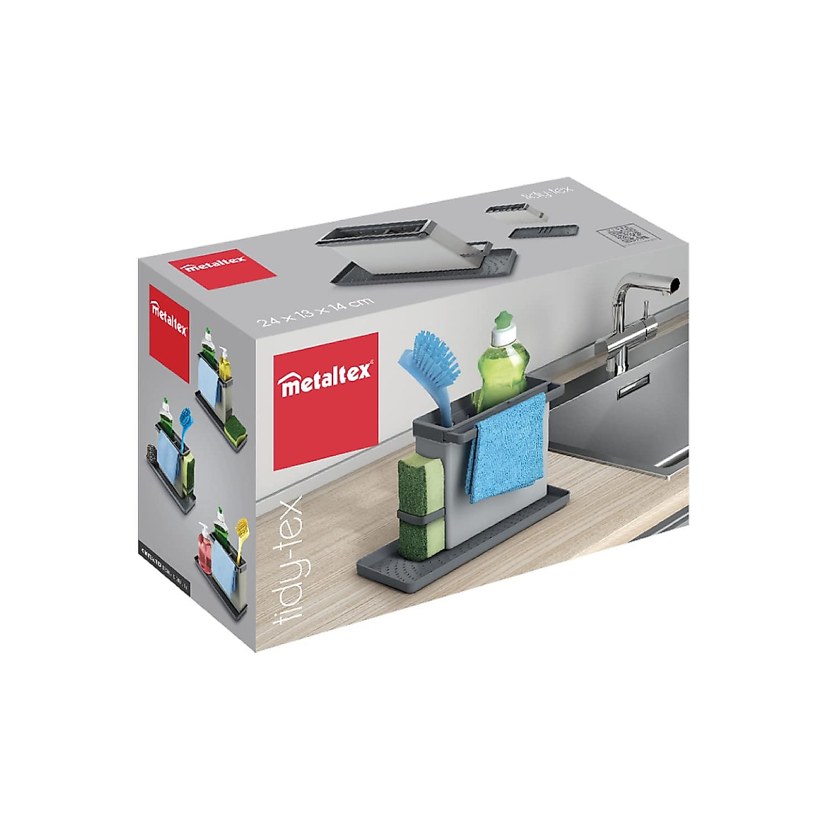 Metaltex Tidy-Tex Kitchen Sink Organiser, Grey, 24 x 13 x 14 cm