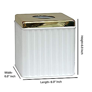 nu steel PAN-8PC/SET Panache Ceramic Bath Accessory Set for Vanity Countertops 8 Piece Includes Container, Dish,Tooth Brush, Tumbler,soap Lotion,Waste Basket,Tissue Box Holder,Tray-White/Gold