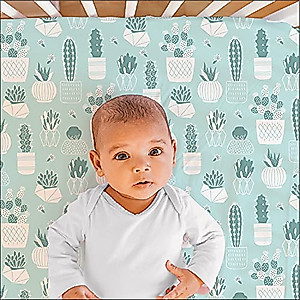 The Peanutshell Fitted Crib Sheet Set for Baby Boys or Girls | Unisex 4 Pack Set | Cactus, Succulents & Pastel Green