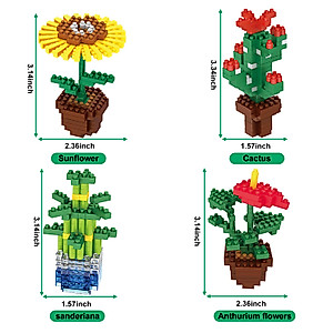 Kimiangel 6PCS Party Favors for Kids 8-12, Mini Building Blocks for Kid DIY Toy Sets Prizes Birthday Gifts Goodie Bag Fillers, Plants and Flowers, Bonsai Tree (Plant Mini Block)