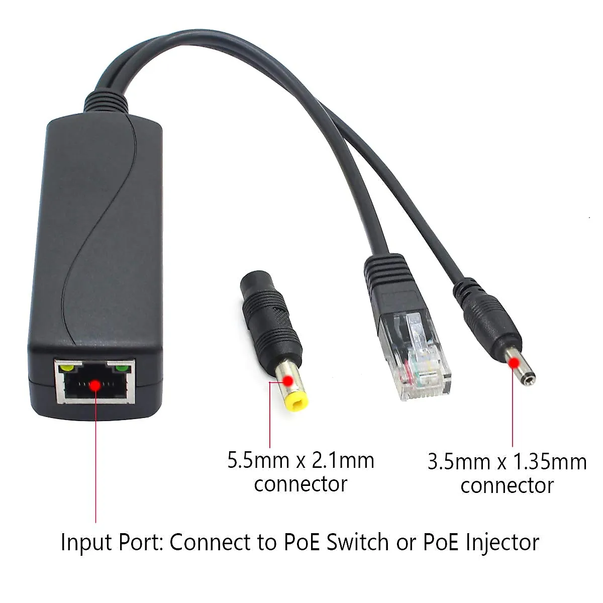 ANVISION 4-Pack 5V Gigabit PoE Splitter, 48V to 5V 2.4A Adapter, 10/100/1000Mbps, Plug 3.5mm x 1.35mm, 5.5mm x 2.1mm Connector, IEEE 802.3af Compliant, for IP Camera and More