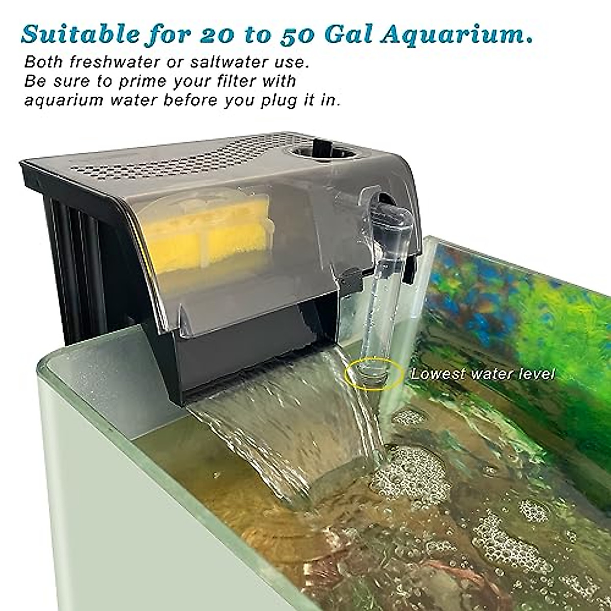 DOMICA Power Aquarium Filter for 20 to 50 Gallon Fish Tank, 210GPH 8W Adjustable Flow, Hang On Back External Tank Filter