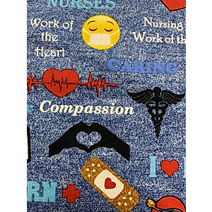 SYKEL ENTERPRISES Nurse Hero on Denim Design Quilting Cotton Fabric, 44 inches Wide, 100% Cotton, Sold by Yard, Blue, Plain, Angle Collection