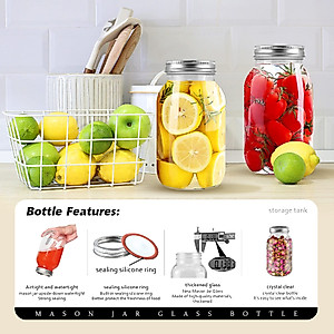 SLifeJars 32 oz 9 Pcs Mason Jars with Regular Metal Airtight Lids and Bands, Clear Quart Canning Jars, Large Mason Jars for Jam, Salads, Pickling, Jelly, Overnight Oats, Fruit