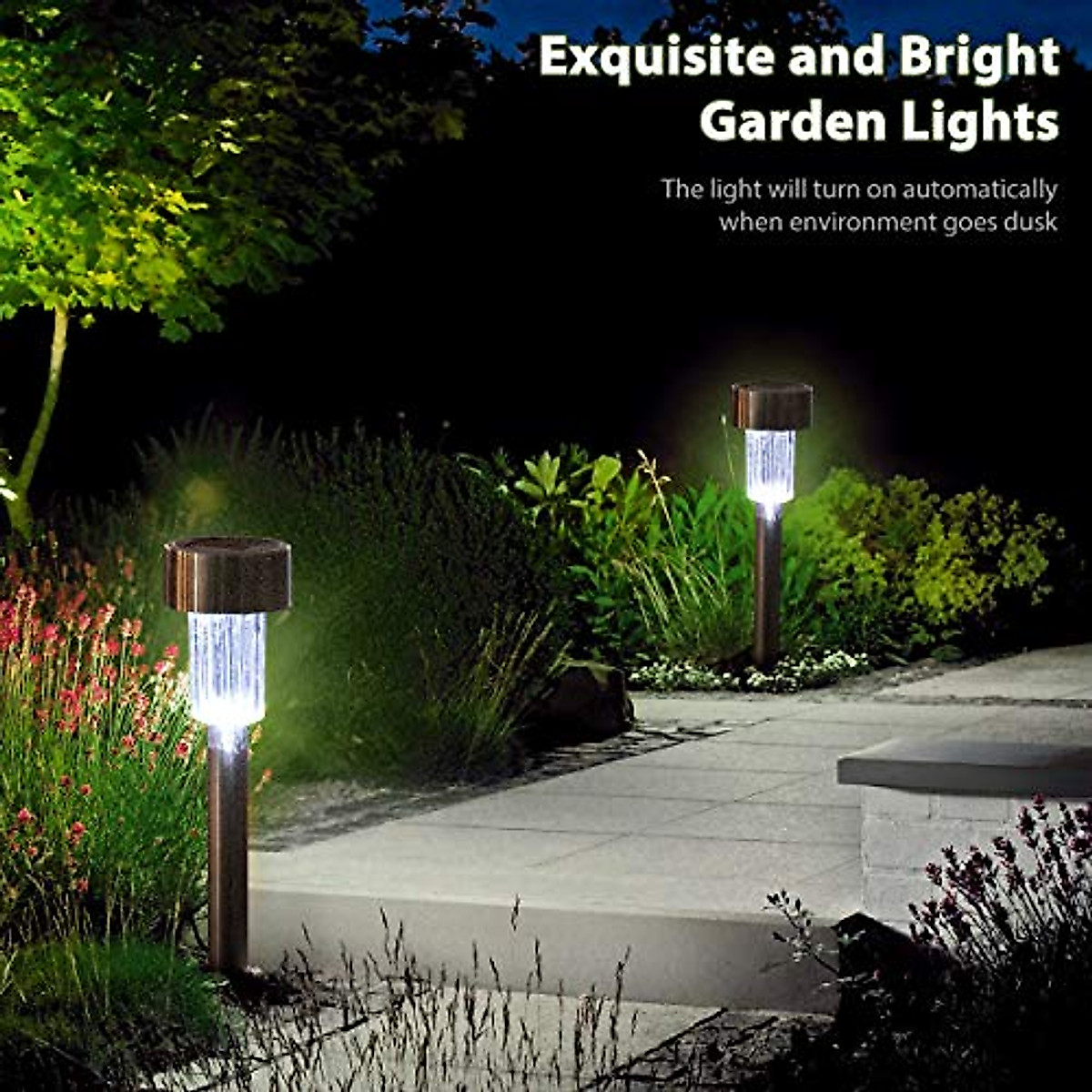 INSOME Solar Lights Outdoor Waterproof,12 Pack Stainless Steel Bright Solar Powered Landscape Lights,Solar Pathway Lights,Solar Garden Lights for Yard Patio Walkway Spike