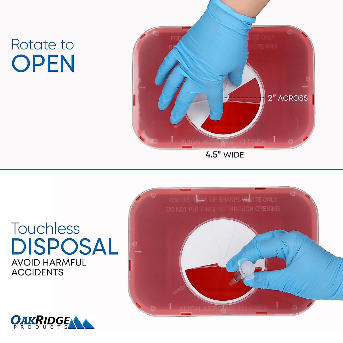 Oakridge Products Large Sharps Container for Home Use and Professional 2 Gallon (2-Pack) with Rotating lid, Biohazard Needle and Syringe Disposal, CDC Certified