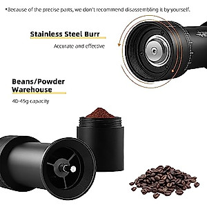 MHW-3BOMBER Manual Coffee Grinder 40g Stainless Steel Burr Hand Coffee Grinder for Espresso Drip Coffee French Press Grey G5817G