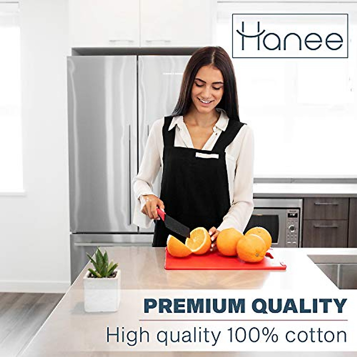 Hanee Cotton Aprons for Women and Men | Cross-Back Apron with Pockets (Black)