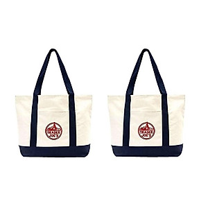 Trader Joe's Large Tote Shopping Bag Cotton Canvas Embroidered Bag (Set of 2)