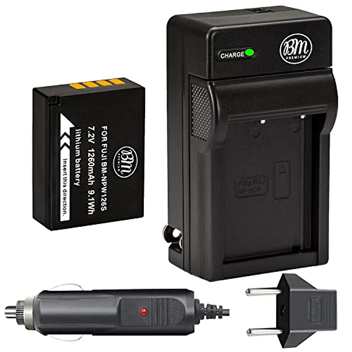 BM Premium NP-W126S High Capacity Battery and Charger for Fujifilm FinePix X-S10, X-T100, XT-200, X-100F X-100V X-A7 X-H1 X-T10 X-T20 X-T30 X-A3 X-A5 X-A10 X-E1 X-E2 X-E2S X-E3 X-T1 X-T2 X-T3 Cameras