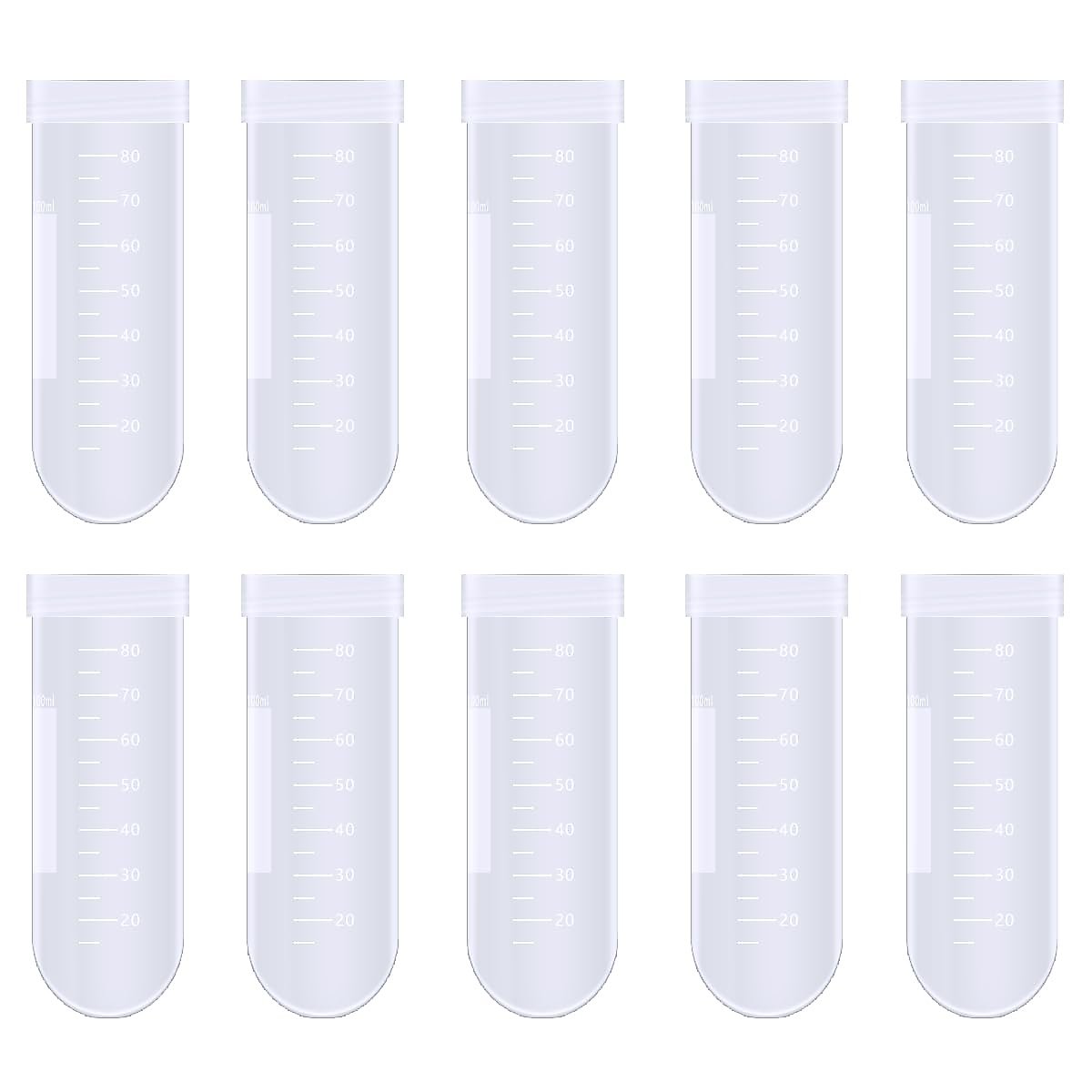 BIPEE Centrifuge Tubes100 ml Higher Quality Conical Test Tubes, Round-Bottomed centrifuge Tube， Test Tubes with caps, Plastic Container with Graduated and Write Marks (30pcs, 100ml)