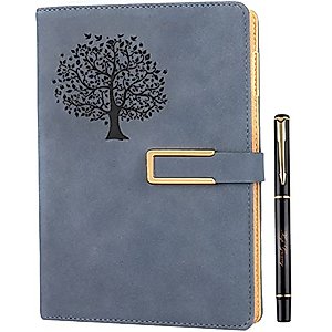 Fanery sue Tree of Life Refillable Writing Journal for Women&Men Faux Leather Hardcover Notebook A5 College Ruled 200 Lined Pages Lay-Flat Personal Diary with Pen&Magnetic Buckle (Tree of Life-Blue)