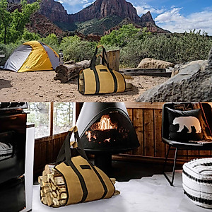 Cupohus Extra Large 2in1 Firewood Carrier Waxed Canvas Bag 44”x23”, Heavy Duty Log Holder Tote Bag with Handles and Shoulder Strap for Indoor Fireplace Wood Stove Accessories, Outdoor Camping (Khaki)