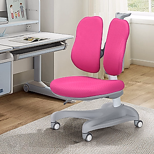 Costzon Kids Chair, Adjustable Height Student Chair w/Sit-Brake Casters, Lumbar Support, Seat Depth Adjustable, Home School Ergonomic Computer Chair for 3-18 Years Old, Kids Desk Chair (Pink)