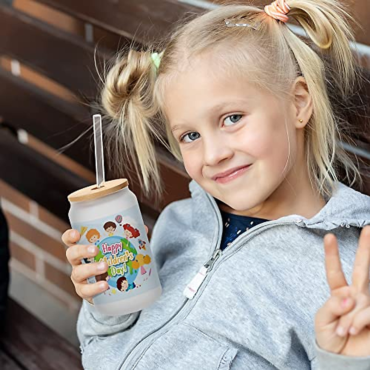 PYD Life Sublimation Glass Cans Blanks Frosted 13 OZ with Bamboo Lid and Clear Glass Straw Wide Mouth Jar Tumbler Cups Mugs for Iced Coffee,Juice,Soda,Drinks 6 Pack