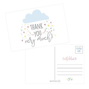 50 4x6 Rain Clouds Blank Thank You Postcards Bulk, Cute Modern Baby Shower Sprinkle Rainbow Showered With Love Thank You Note Card Stationery For Wedding Bridesmaid Bridal, Religious, Holiday