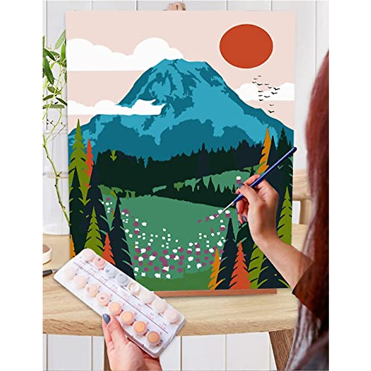 LWZAYS Paint by Number for Adults,Mountain Lake Landscape Paint by Numbers,Without Frame DIY Oil Painting Acrylic Paints for Wall Art（6 Pack 8X12 Inch