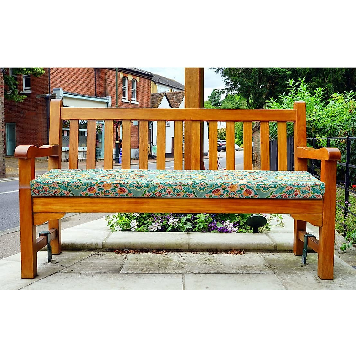 FUNHOME Outdoor Cushion Covers,45" x 18" x 3", No Insert! Patio Cushion Covers Replacement for Outdoor Furniture,Water Resistant Patio Bench Loveseat Covers 1 Pack, Cyan Circle (Covers ONLY)