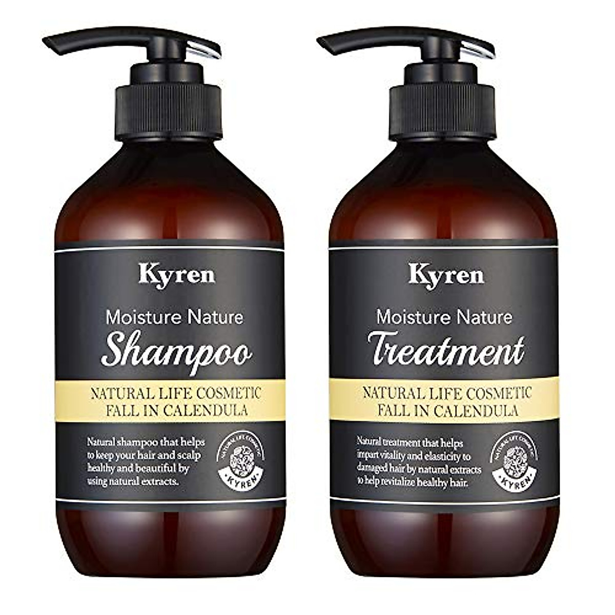 KYREN Moisturizing Natural Shampoo and Treatment Set Fall in Calendula 98% All-Natural Deep Cleansing Ingredients Soothing Treatment for Dry, Damaged, Color Treated Curly Hair (1000mL / 35.27oz)