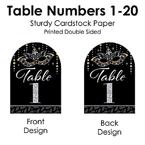 Big Dot of Happiness Masquerade - Venetian Mask Party Double-Sided 5 x 7 inches Cards - Table Numbers - 1-20