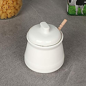 LEETOYI Honey Jar with Lid and Honey Dipper,Ceramic Honey pot,12oz (White)