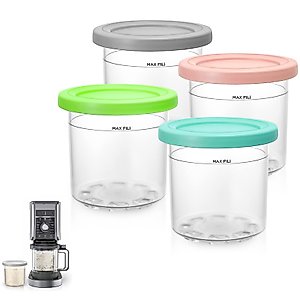 ELIUNG 4 Pack Ice Cream Pints Containers and Lids Compatible for Ni-nja XSKPLID2CD NC300 NC301 NC299AM C300s Series Creami Ice Cream Maker Fit For Ni-nja Creami Pint Containers