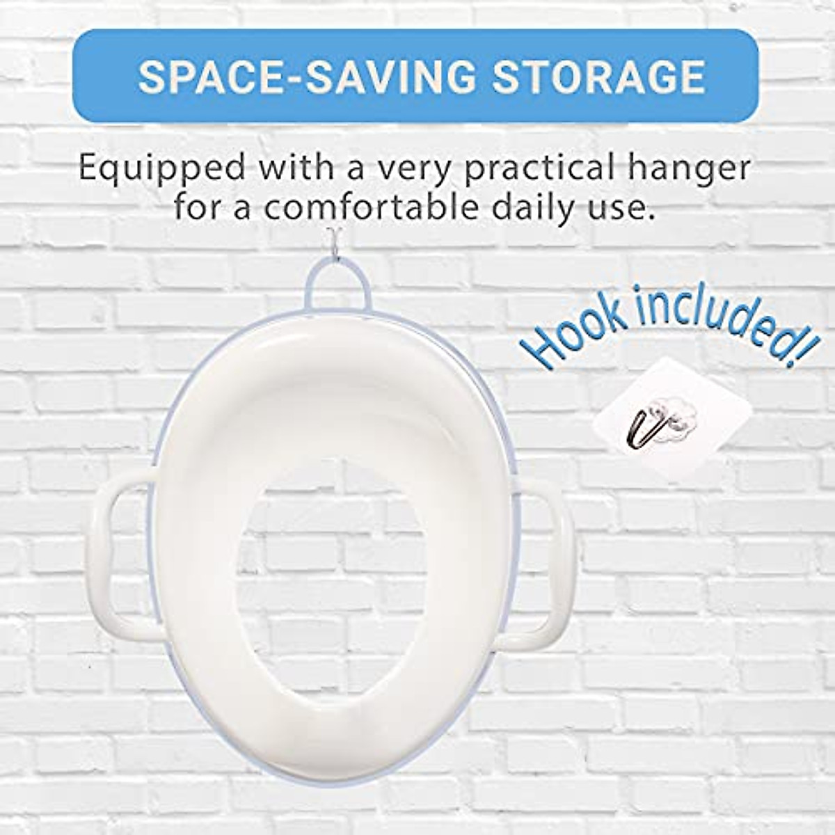 BISOO Potty Training Toilet Seat - Children WC Adapter - Baby Toilet Reducer - Safe and Comfortable - Compact and Portable Size - Includes Hanging Hook (Blue)