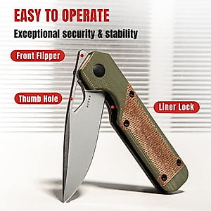 Kizer Mini Militaw Pocket Knife for EDC, 2.82'' D2 Blade Folding Knife, Brown & Green G10 Handle Small EDC Knife with Pocket Clip, Camping Hunting Knife for Men Women Gift V3634SM2