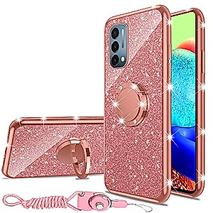 nancheng for Oneplus Nord N200 5G Case (6.49-inch), Phone Case for Nord N200 5G Cute Soft Silicone Pink Cover for Girls Women with Ring Kickstand Shockproof Protection Case - Rose Gold