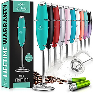 Zulay Powerful Milk Frother for Coffee (Batteries Included) with Upgraded Titanium Motor - Handheld Frother Electric Whisk, Milk Foamer, Mini Blender and Electric Mixer Coffee Frother, No Stand - Aqua