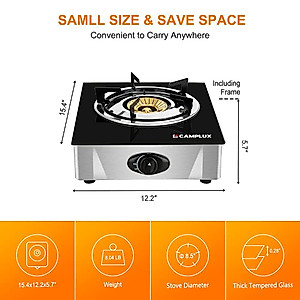 Camplux Propane Stove with Auto Ignition, Single Burner Propane Stoves 9,500 BTU, Tempered Glass Gas Cooktop