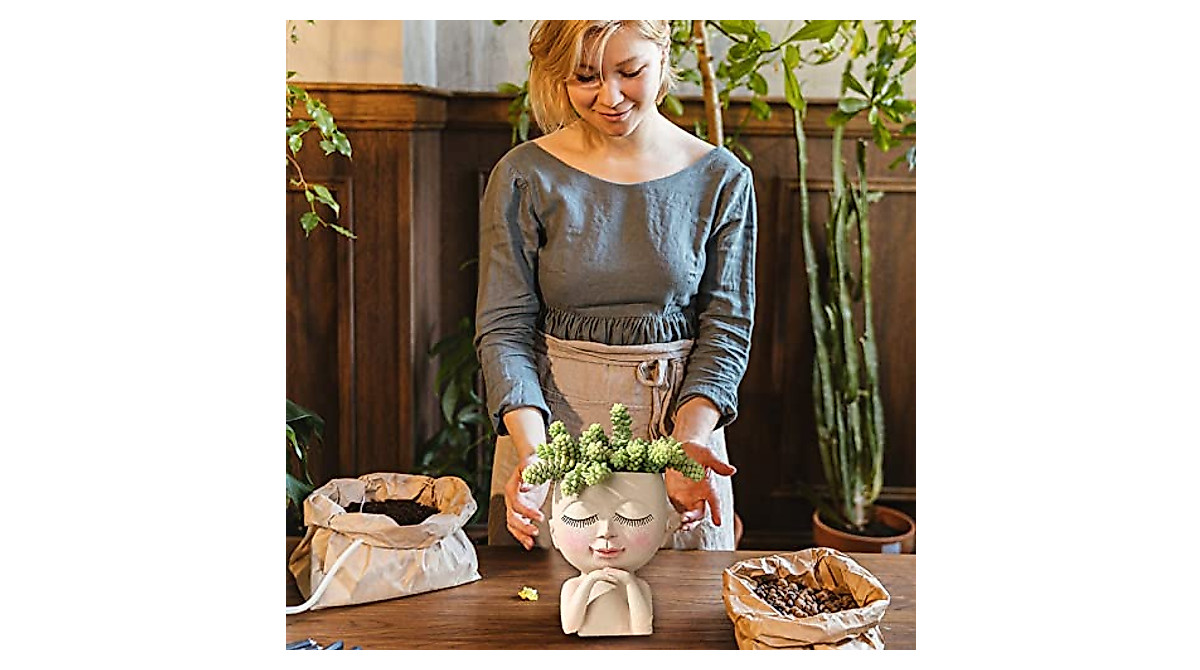 Cute Face Succulent Planter - Unique Head Flower Pot with Drainage